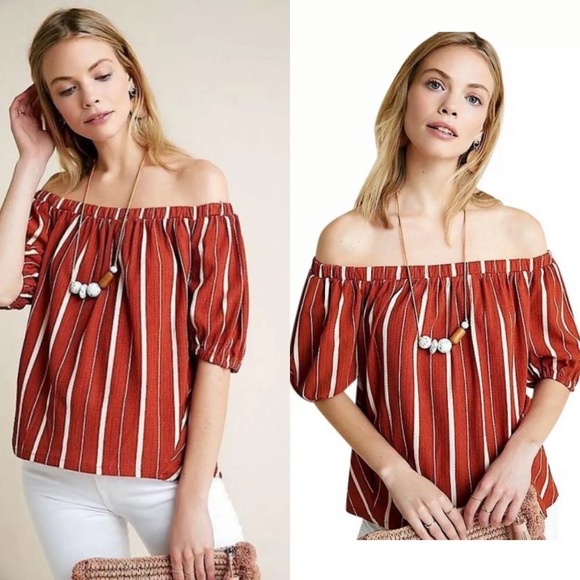 Anthropologie Tops Lby Anthropologie Elodie Rust Puff Sleeve Off